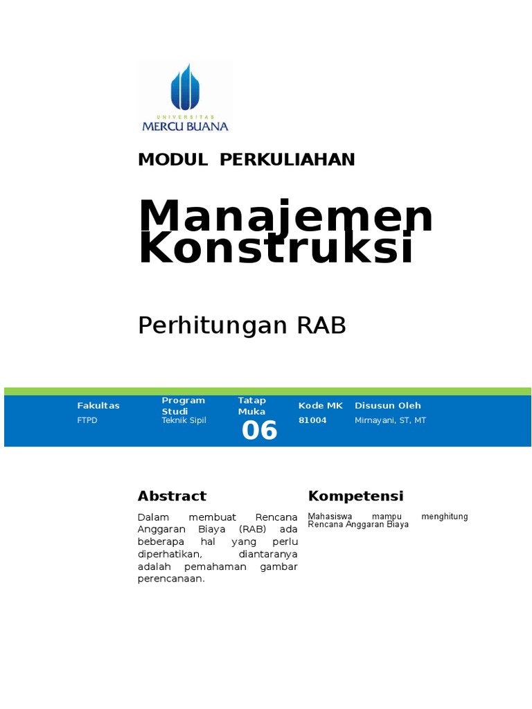 Contoh Perhitungan RAB | PDF