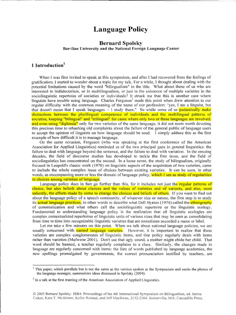Spolsky 2004 On Language Policy | PDF | Multilingualism | Sociolinguistics