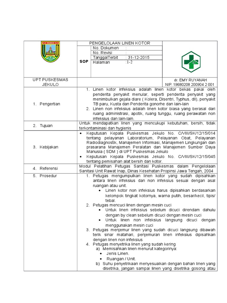 Sop Pengelolaan Linen Kotor | PDF