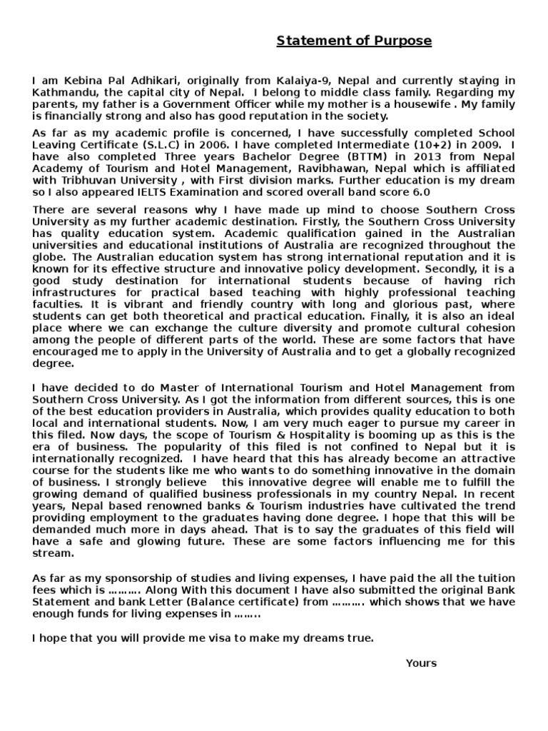 Statement of Purpose Sample | International Student | University