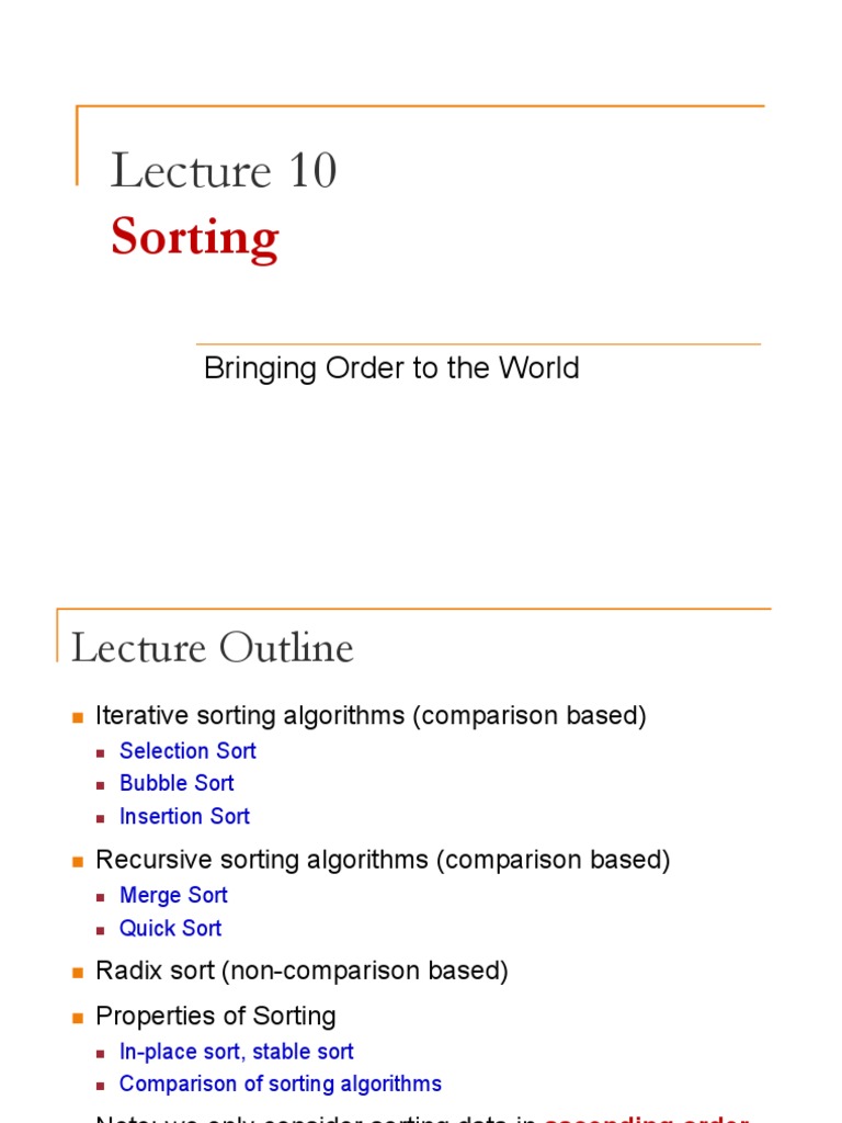 L10 - Sorting | PDF | Algorithms And Data Structures | Applied Mathematics