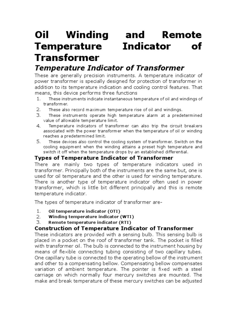 Temperature Indicator of Transformer | PDF | Transformer | Switch