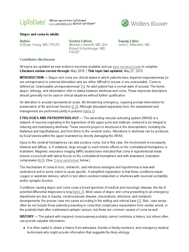 Stupor and Coma in Adults | PDF | Coma | Anatomical Terms Of Motion