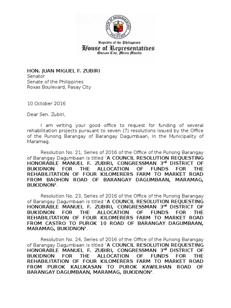 Request for Funding of Seven Resolutions for Rehabilitation of Farm to ...