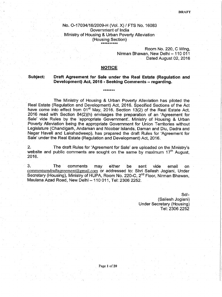 Draft - RERA Agreement for Sale