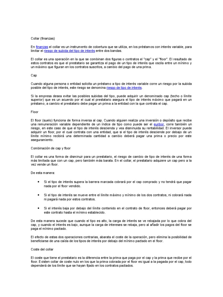 Clase Coberturas Collar Caps Floor | Descargar gratis PDF | Inversiones ...