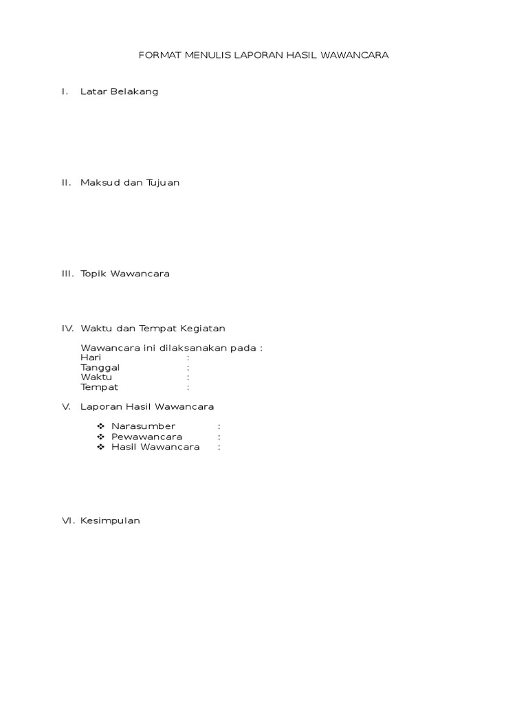 Format Menulis Laporan Hasil Wawancara | PDF