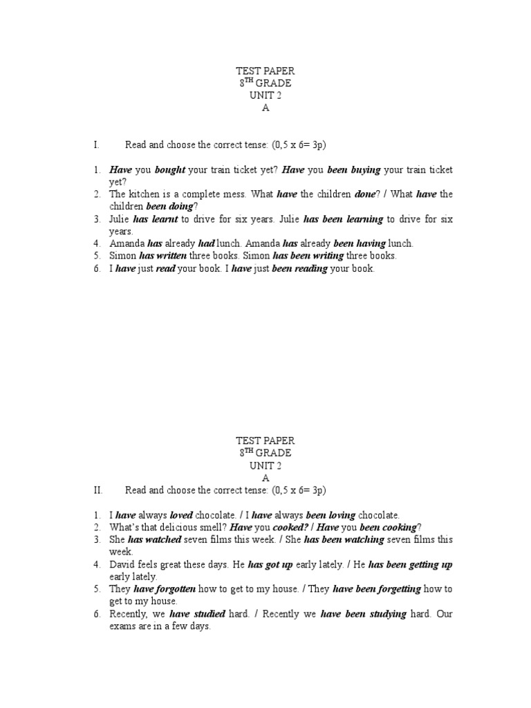 Test Paper 8th Grade Unit 2 | PDF
