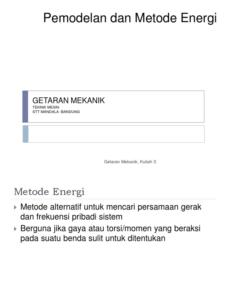 Metode Energi dalam Getaran Mekanik | PDF | Metode & Bahan Ajar | Sains ...