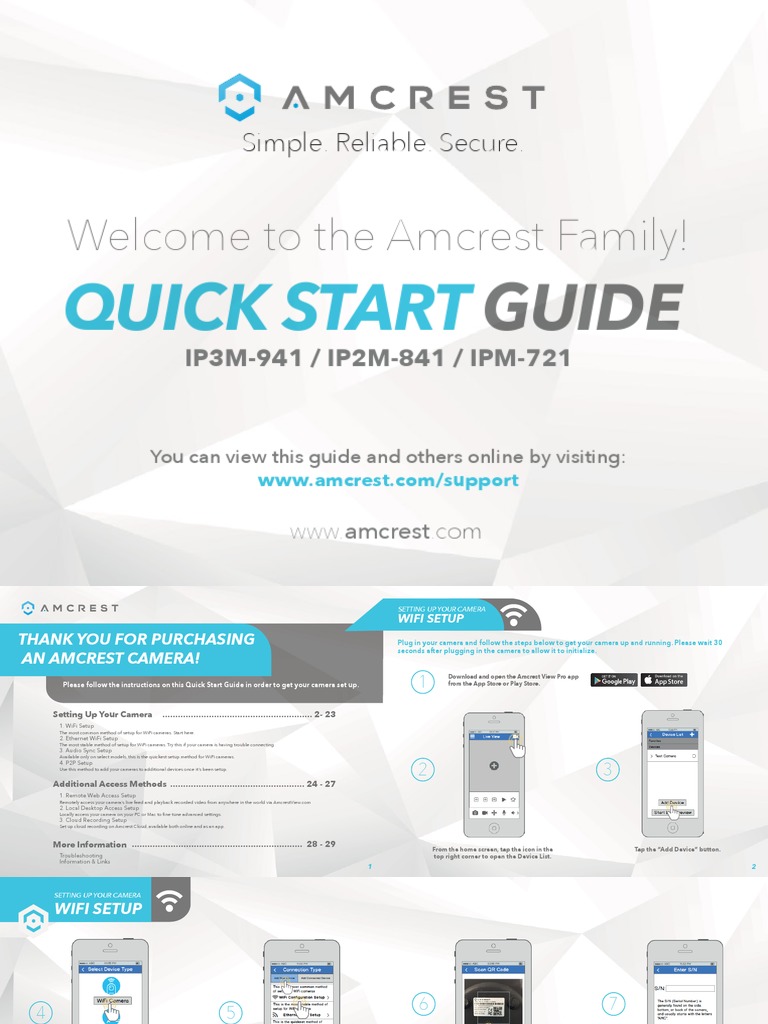 Quick Start Guide For Amcrest IP3M-941 - IP2M-841 - IPM-721 PT Camera ...