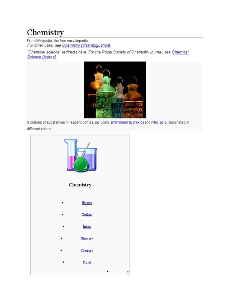 Chemistry: For Other Uses, See - "Chemical Science" Redirects Here. For ...