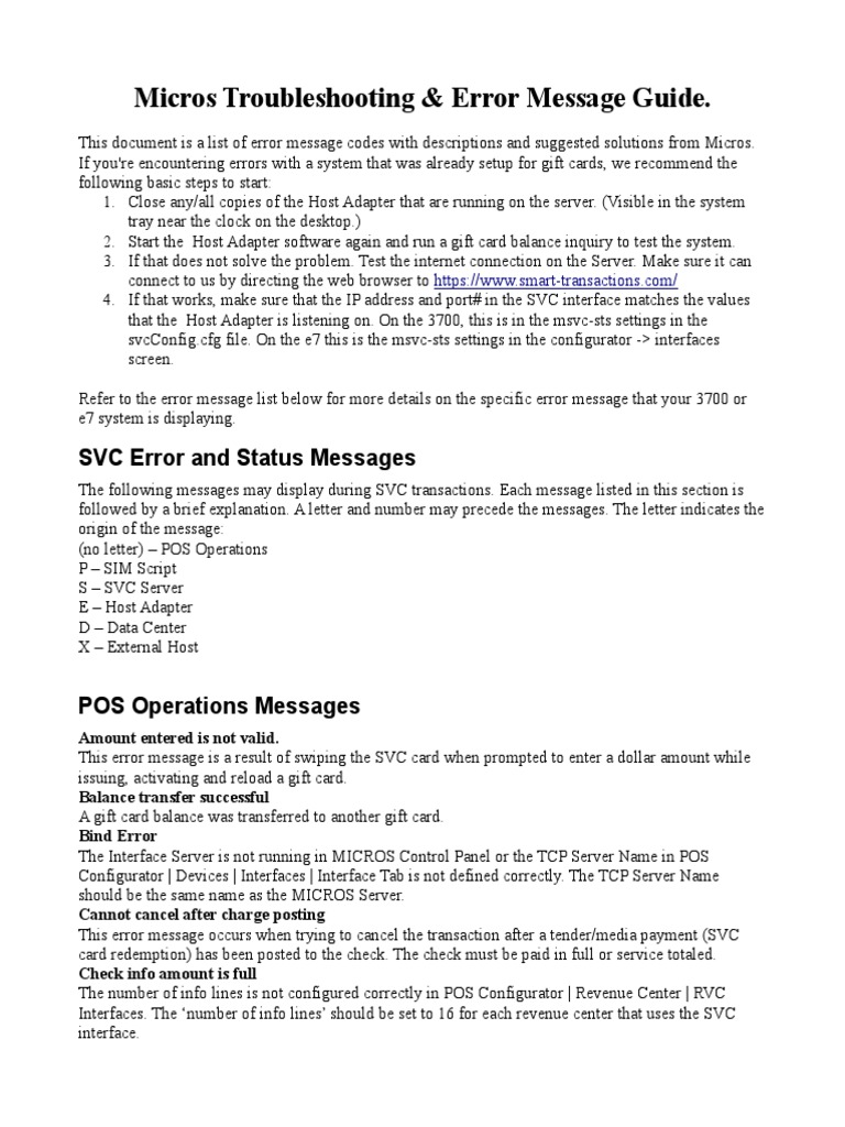 Micros Troubleshooting and Error Message Guide | PDF | Point Of Sale ...