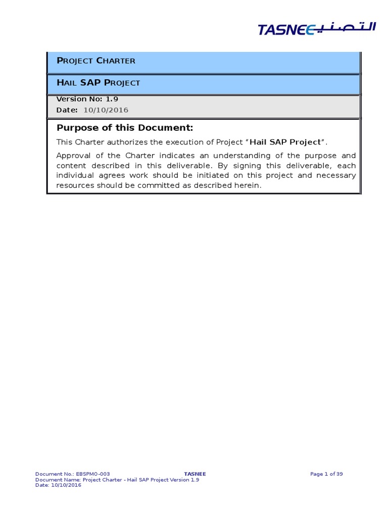 EBSPMO-003-Project Charter - Hail SAP Project v1 9 | PDF | Business ...