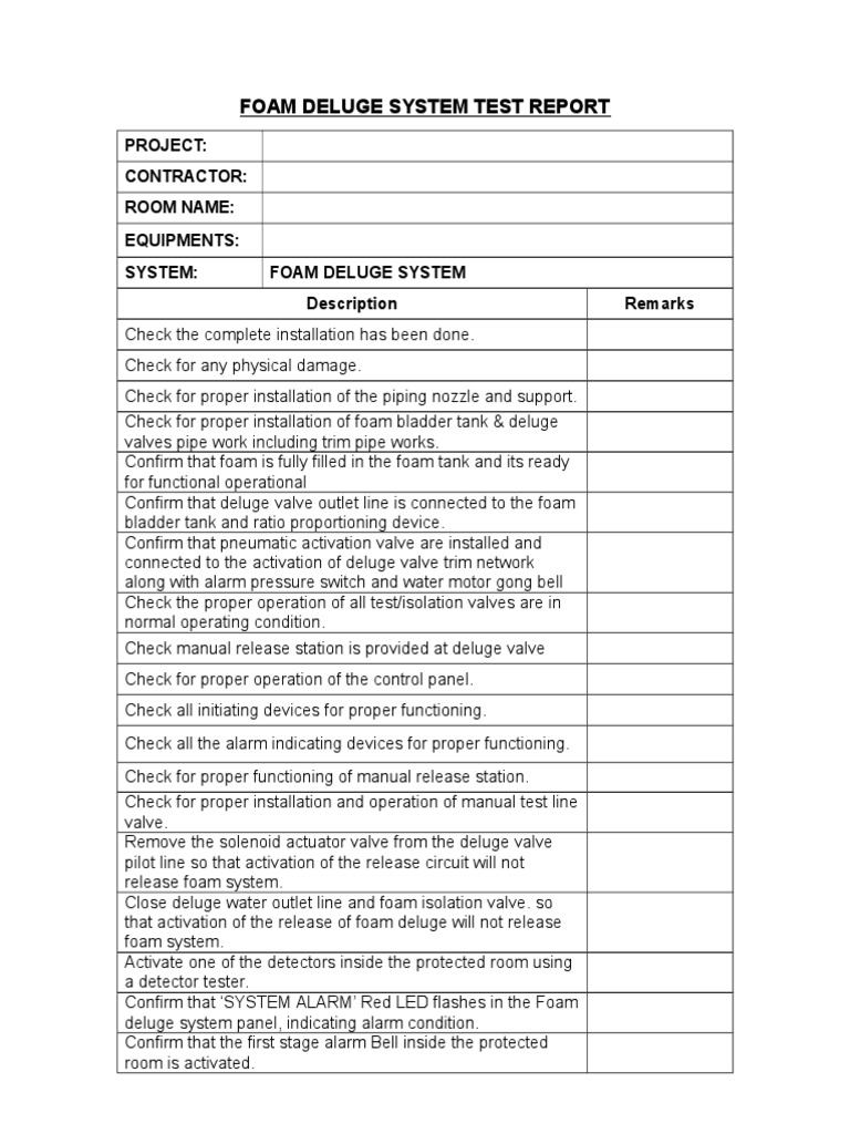 Foam Deluge System Test Format Details | PDF | Fire Sprinkler System ...