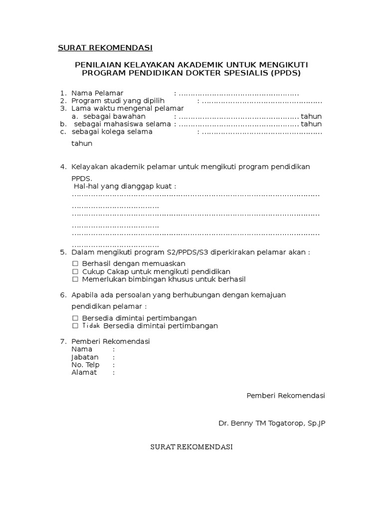 Form Surat Rekomendasi | PDF | Karier & Perkembangan