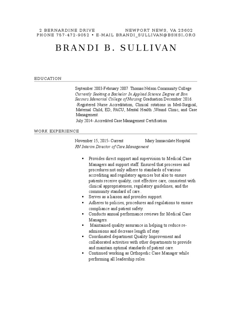 Resume 10-30-16 Brandi | PDF | Patient | Health Care