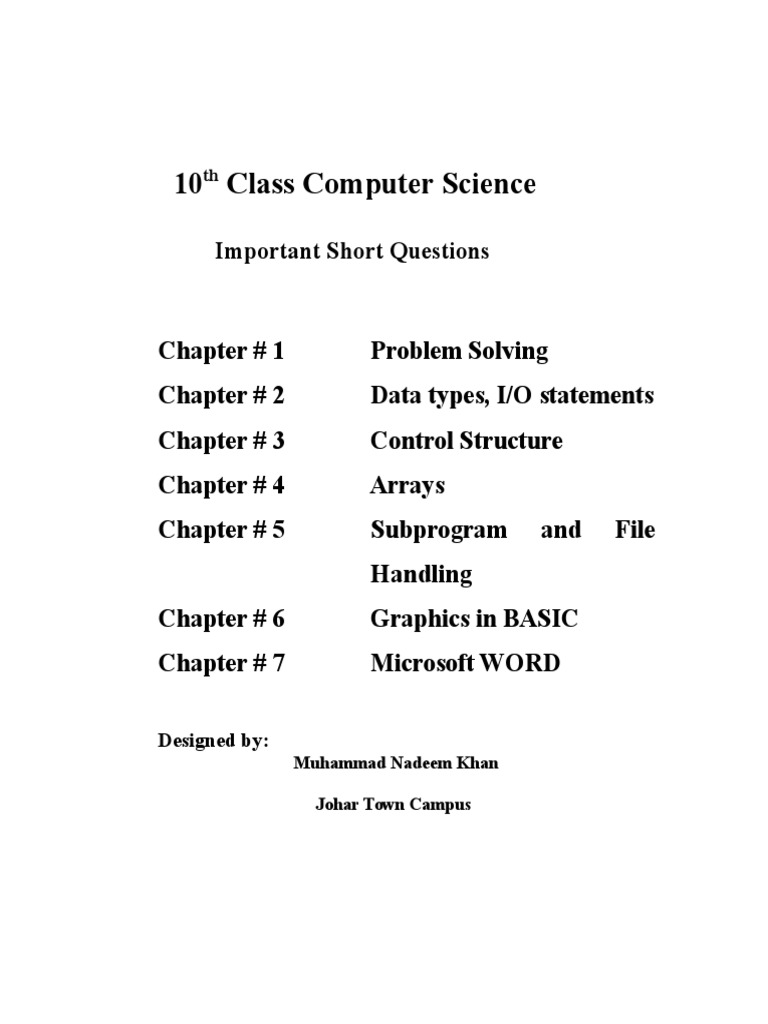 Class 10 Computer Science: Chapter 1 Notes | PDF | Array Data Structure ...