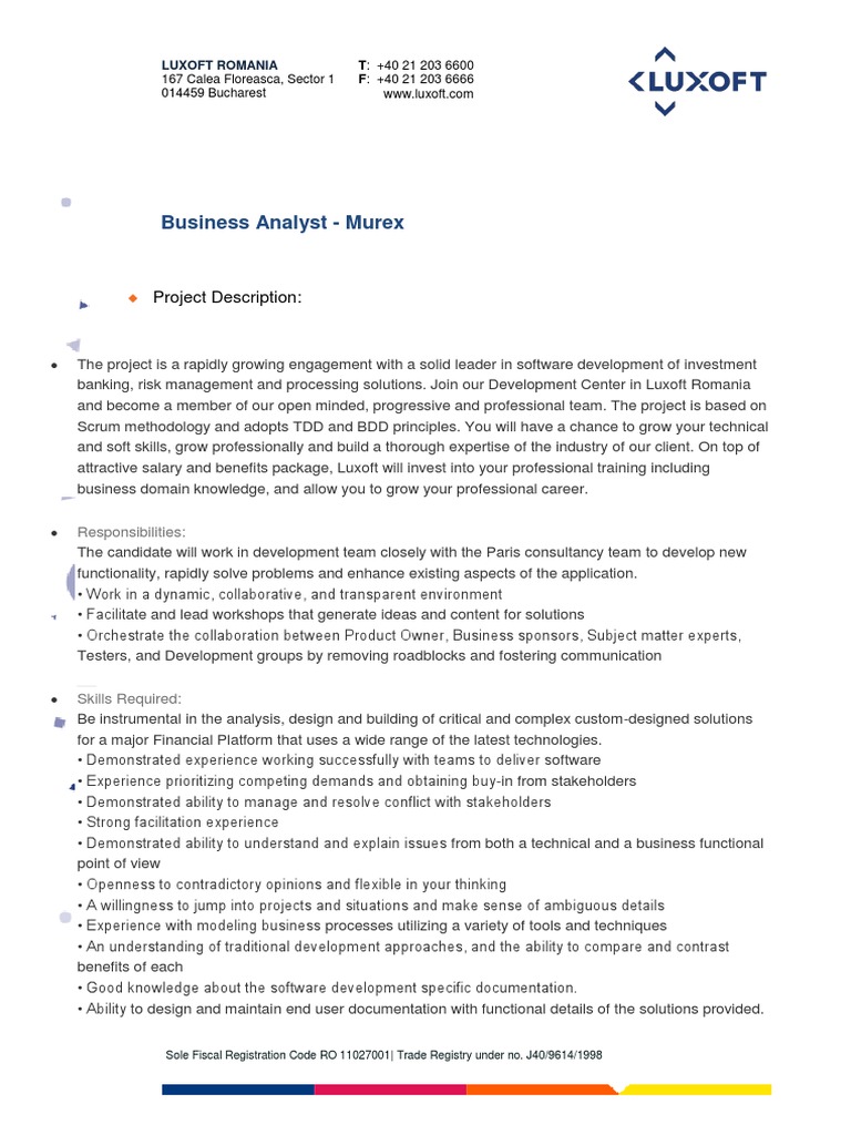 Business Analyst - Murex | PDF | Scrum (Software Development) | Systems ...