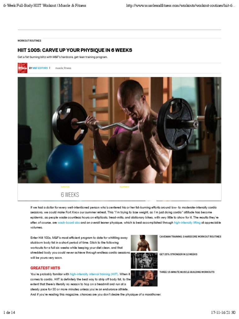 6-Week Full-Body HIIT Workout - Muscle & Fitness | PDF | High Intensity ...