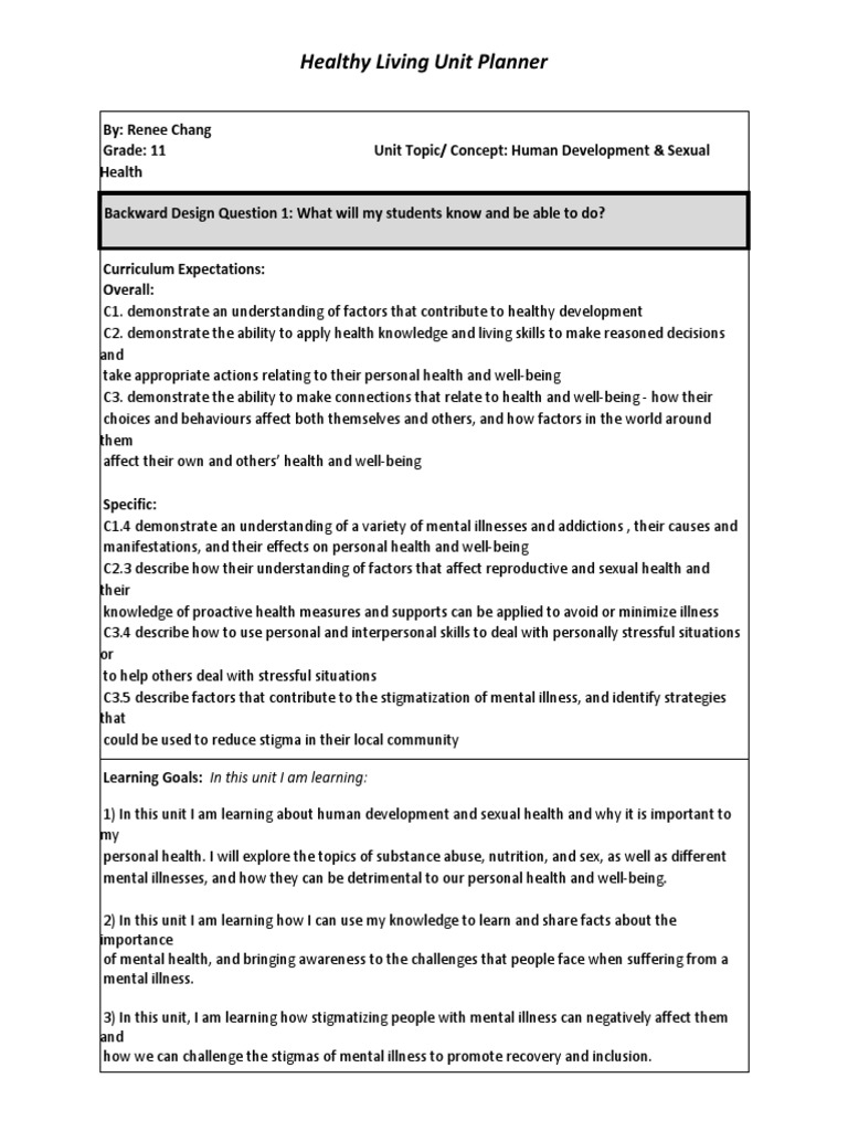 Healthy Living Unit Planner | PDF | Social Stigma | Mental Disorder