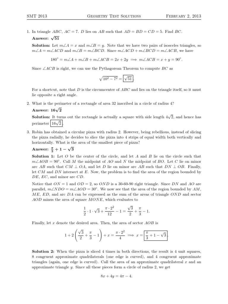 Geometry-Solutions 2 | PDF | Circle | Triangle