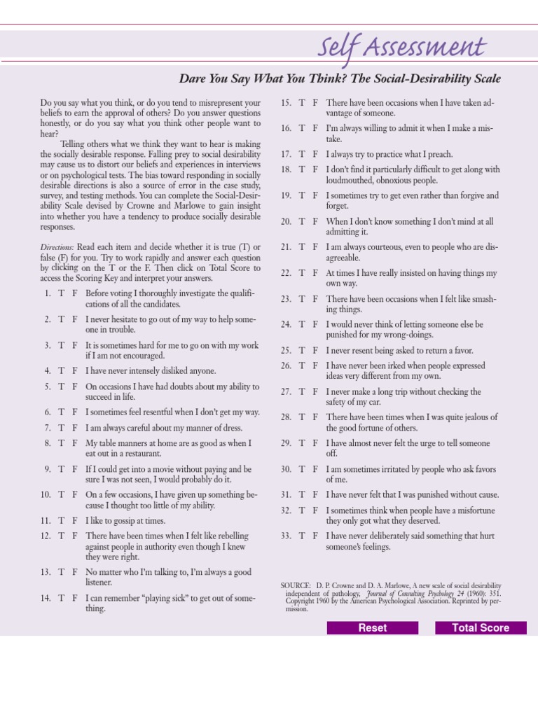 Social Desirabilty Scale | PDF | Social Psychology | Cognitive Science