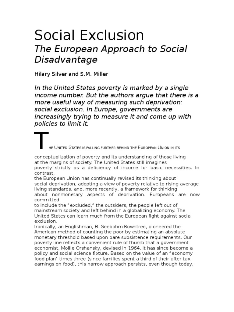 Social Exclusion | Social Exclusion | Poverty Threshold