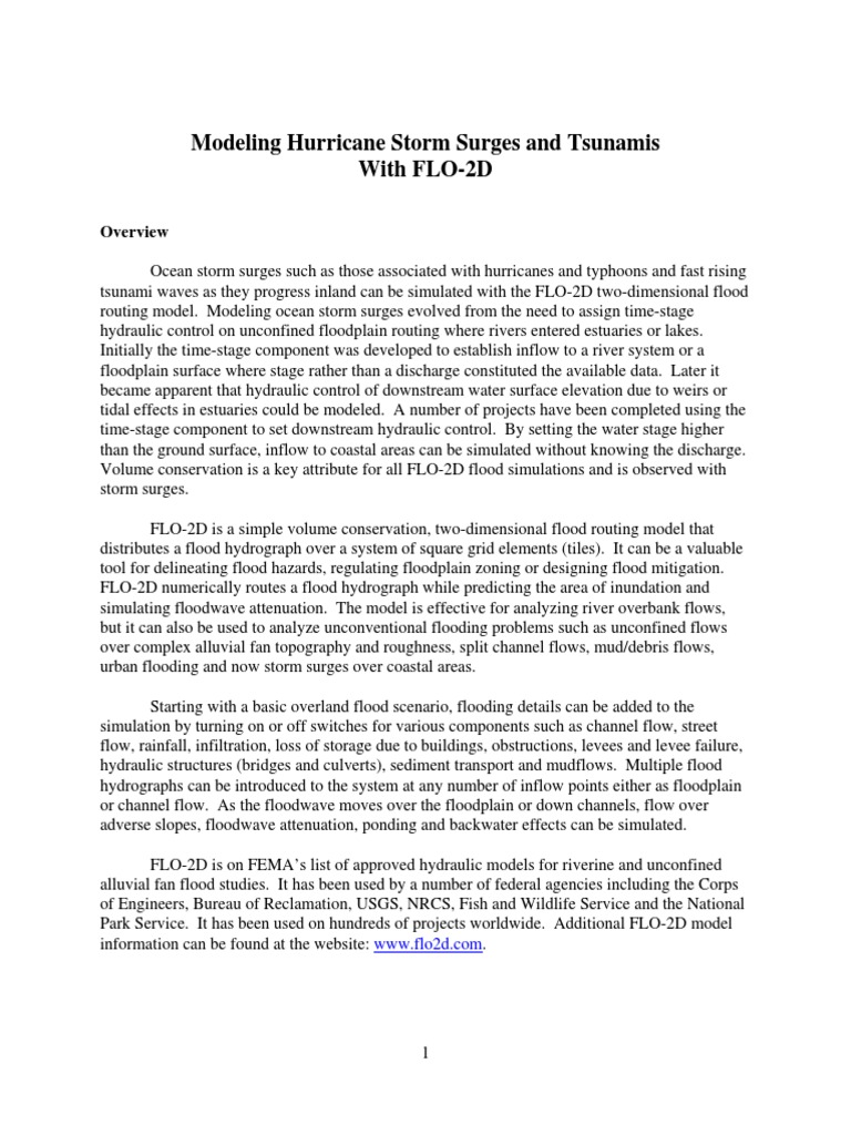 FLO-2D Modeling Surges and Tsunamis | PDF | Storm Surge | Flood