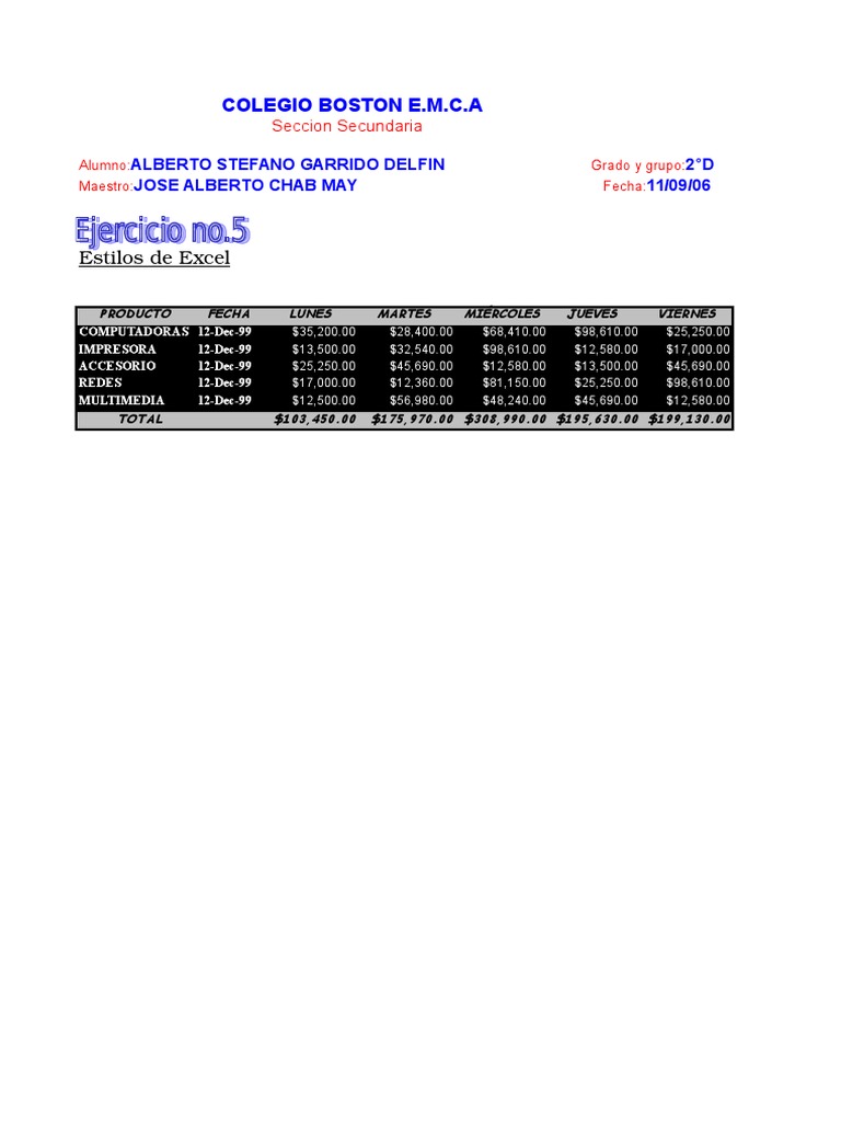 Informe de Estilos de Excel 2°D | PDF | Sports & Recreation | Games ...