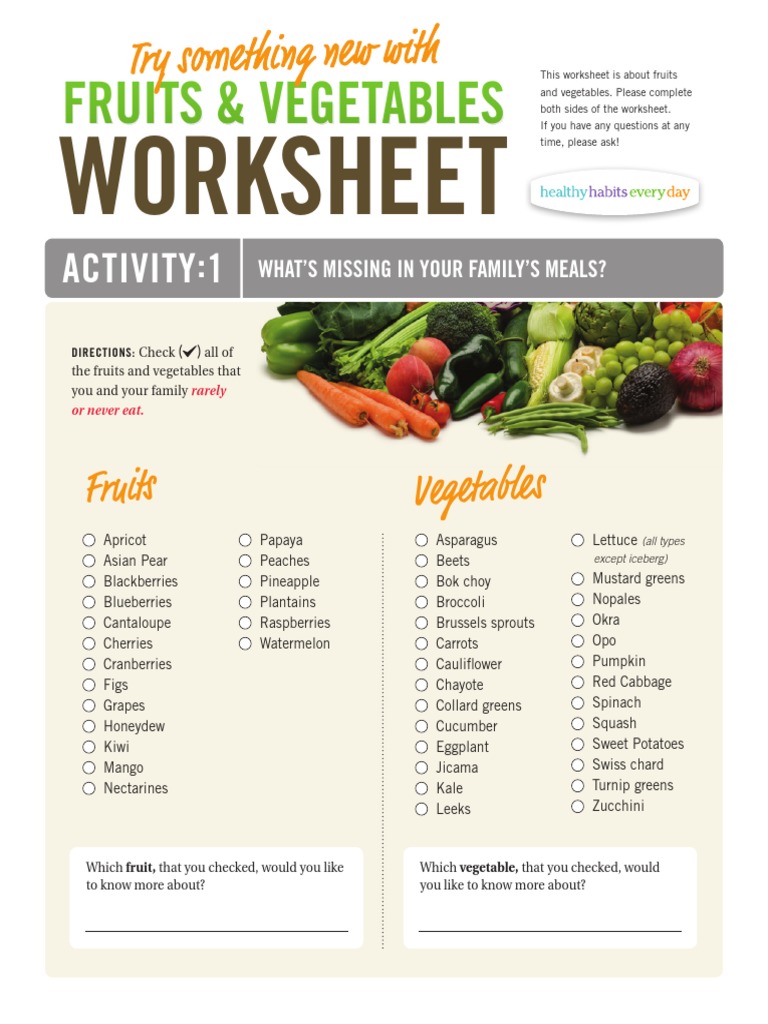 WIC HH2010 FruitsVegetables Worksheet | PDF