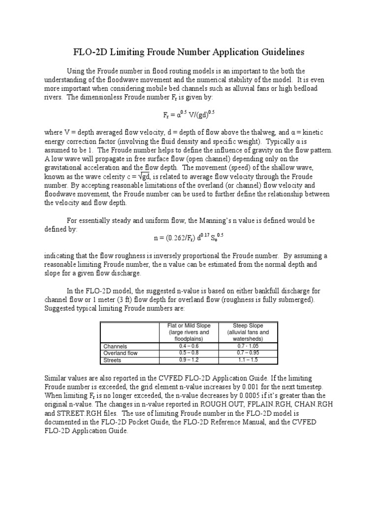 FLO-2D Limiting Froude Number Guidelines | PDF | Motion (Physics) | Physical Phenomena