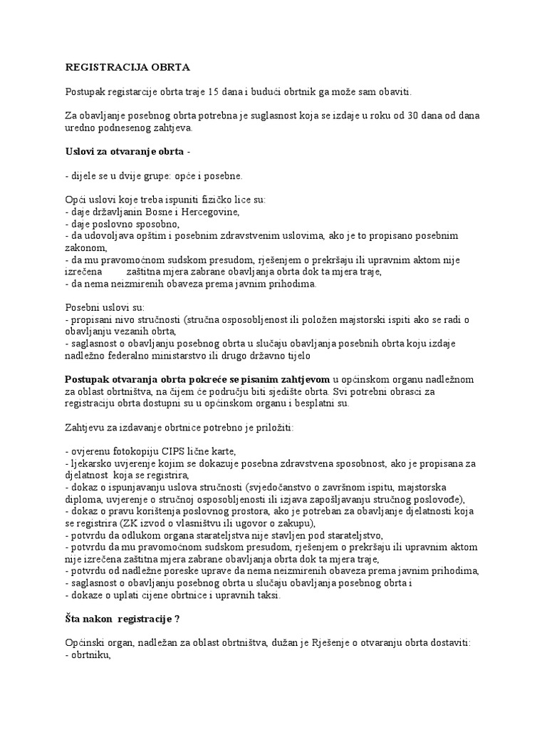 Registracija Obrta | PDF