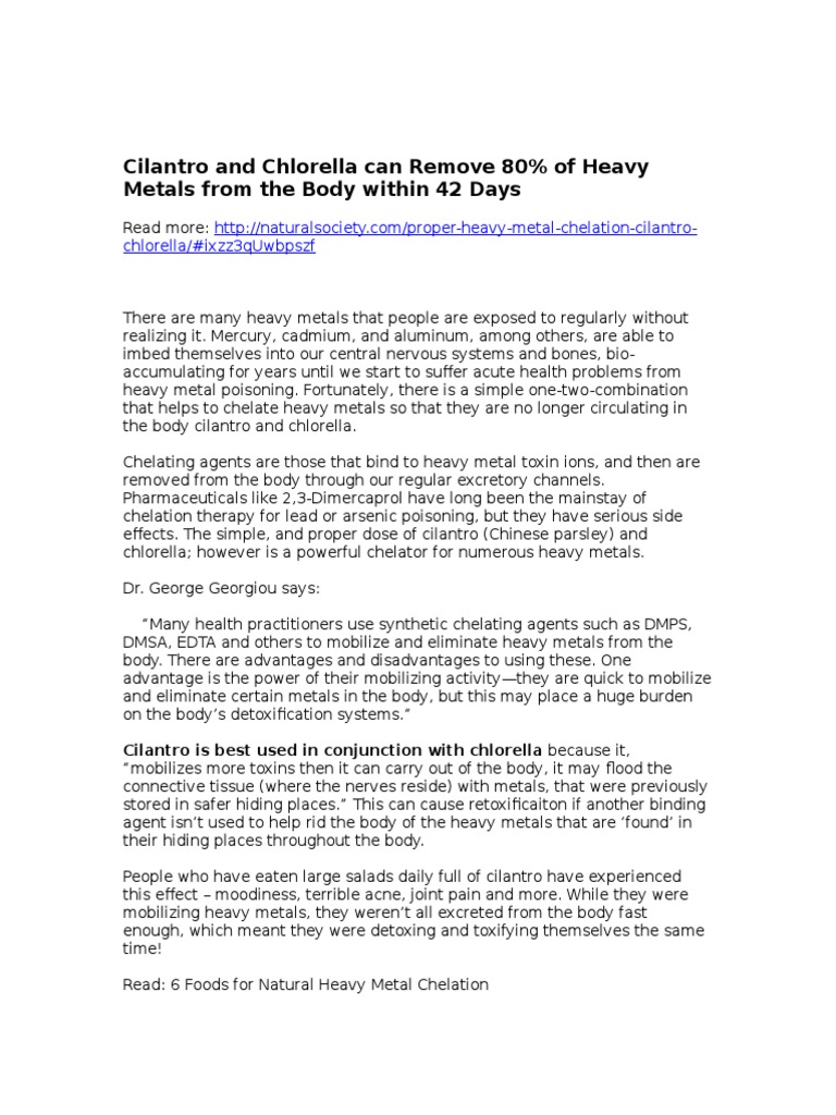 Cilantro and Chlorella Can Remove 80% of Heavy Metals From The Body ...