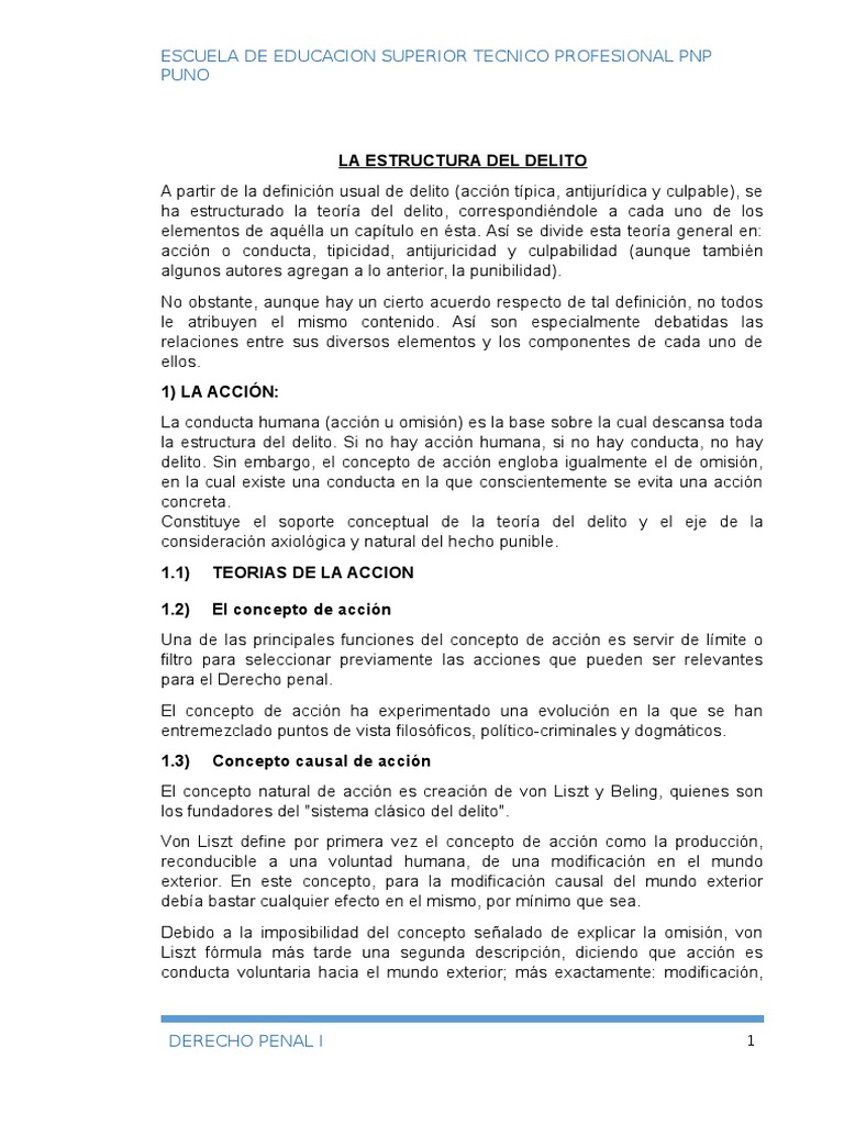 Estructura y Concepto del Delito | PDF | Intención (Derecho Penal ...