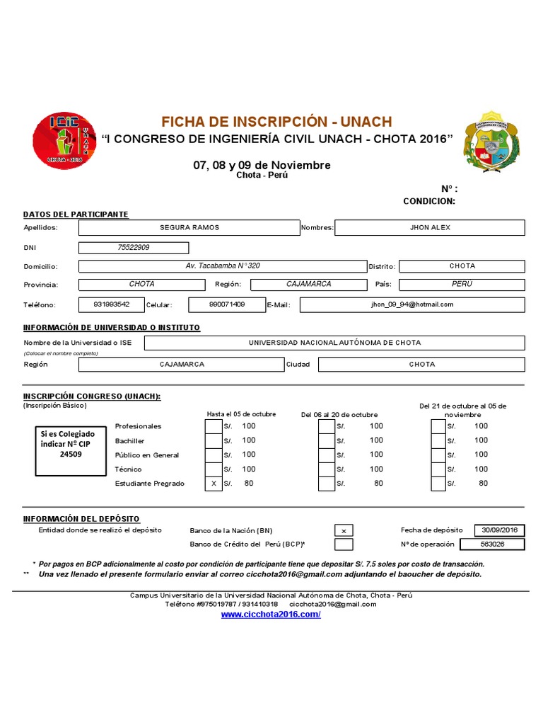 Ficha de Inscripcion Unach | PDF
