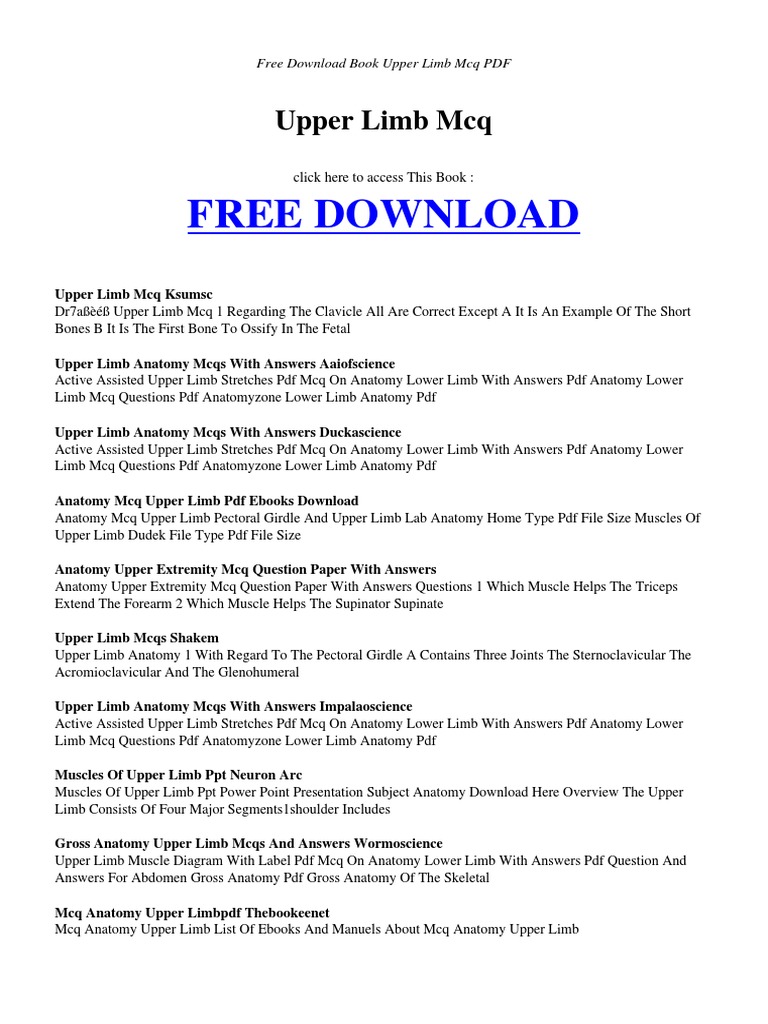Upper Limb MCQ | PDF | Multiple Choice | Anatomy