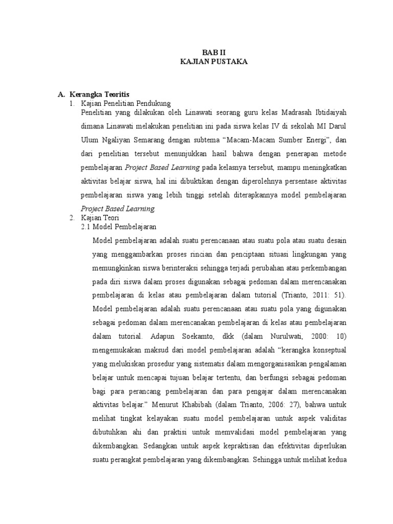 Bab Ii PTK Model Pembelajaran Project Based Learning | PDF