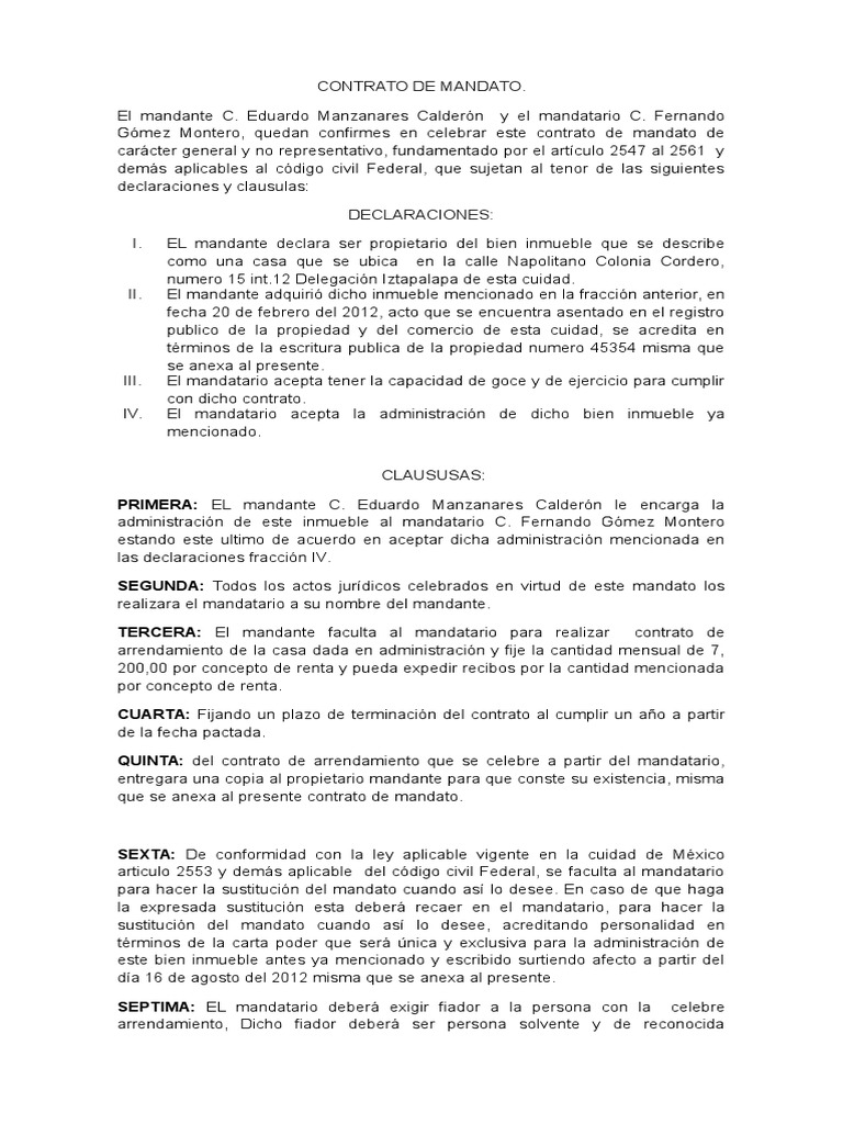 Contrato de Mandato | Propiedad | Justicia