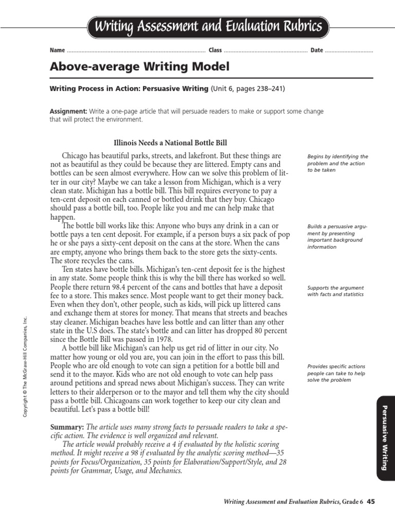 Writing Model Year 6 | PDF | Rubric (Academic)