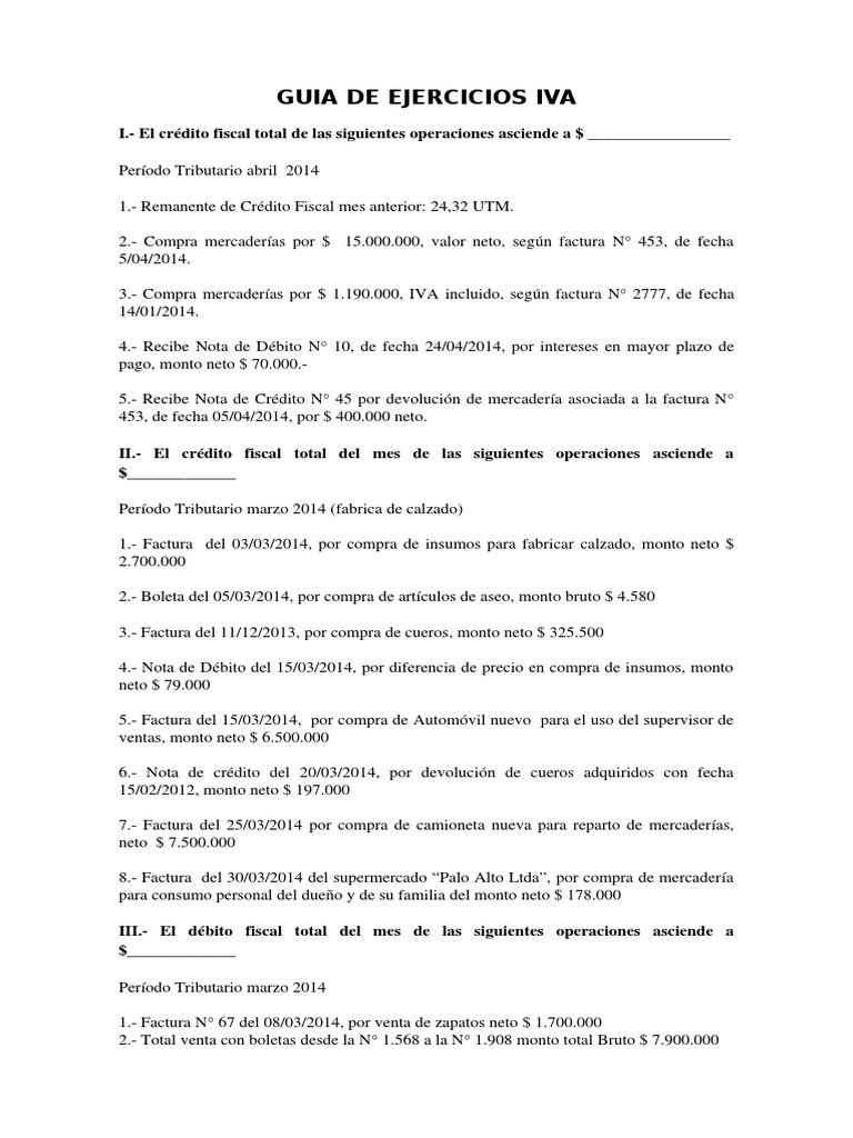 Guia de Ejercicios Iva Usach 1-0-187796 | PDF | Factura | Documentos empresariales