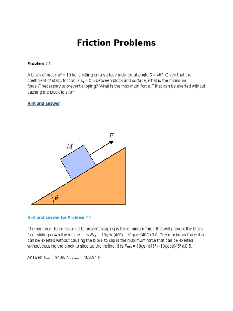 Friction Problems | Friction | Angle