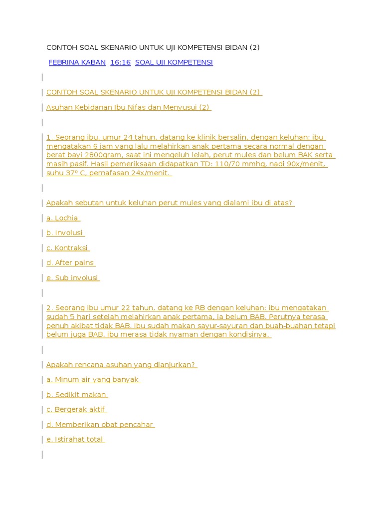 Contoh Soal Skenario Untuk Uji Kompetensi Bidan | PDF