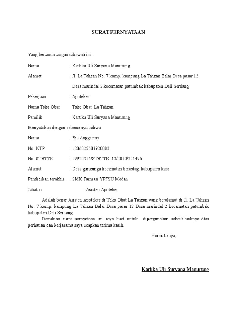 Contoh Surat Pernyataan Kerja Apoteker Surat Lamaran - vrogue.co Contoh Surat Pernyataan Kerja Apoteker Surat Lamaran - vrogue.co