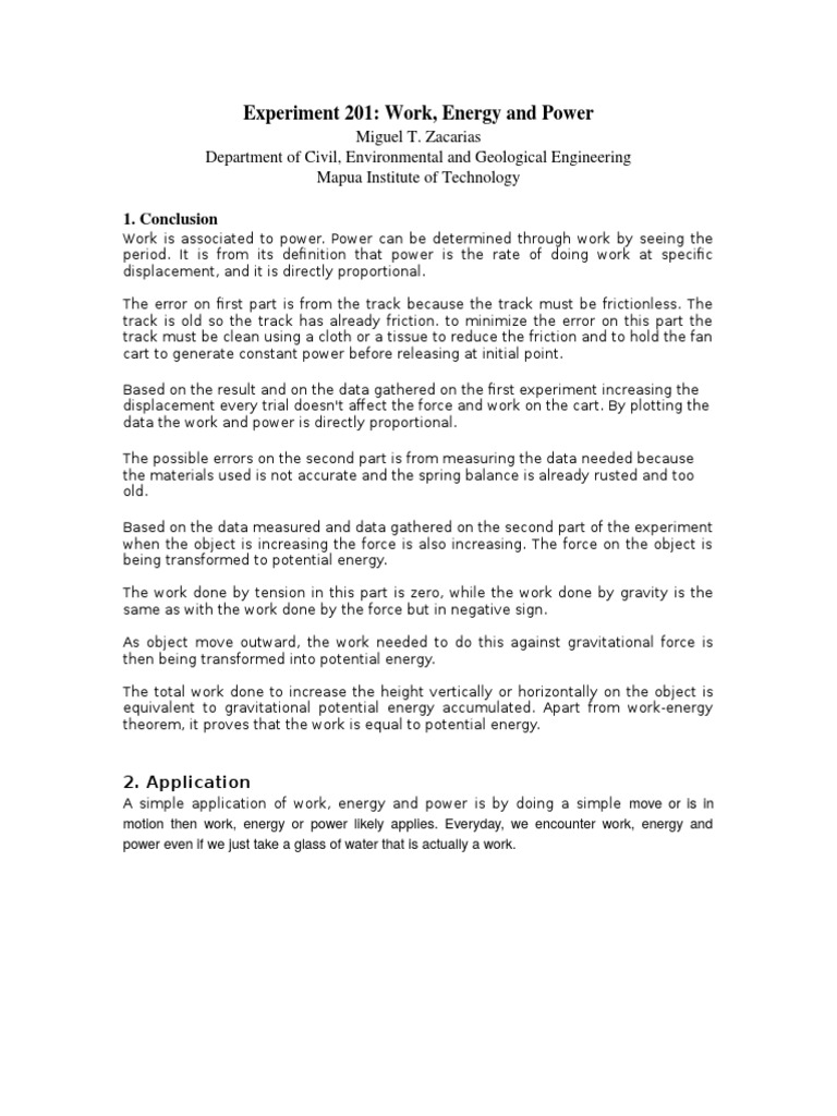 Experiment 201: Work, Energy and Power | PDF