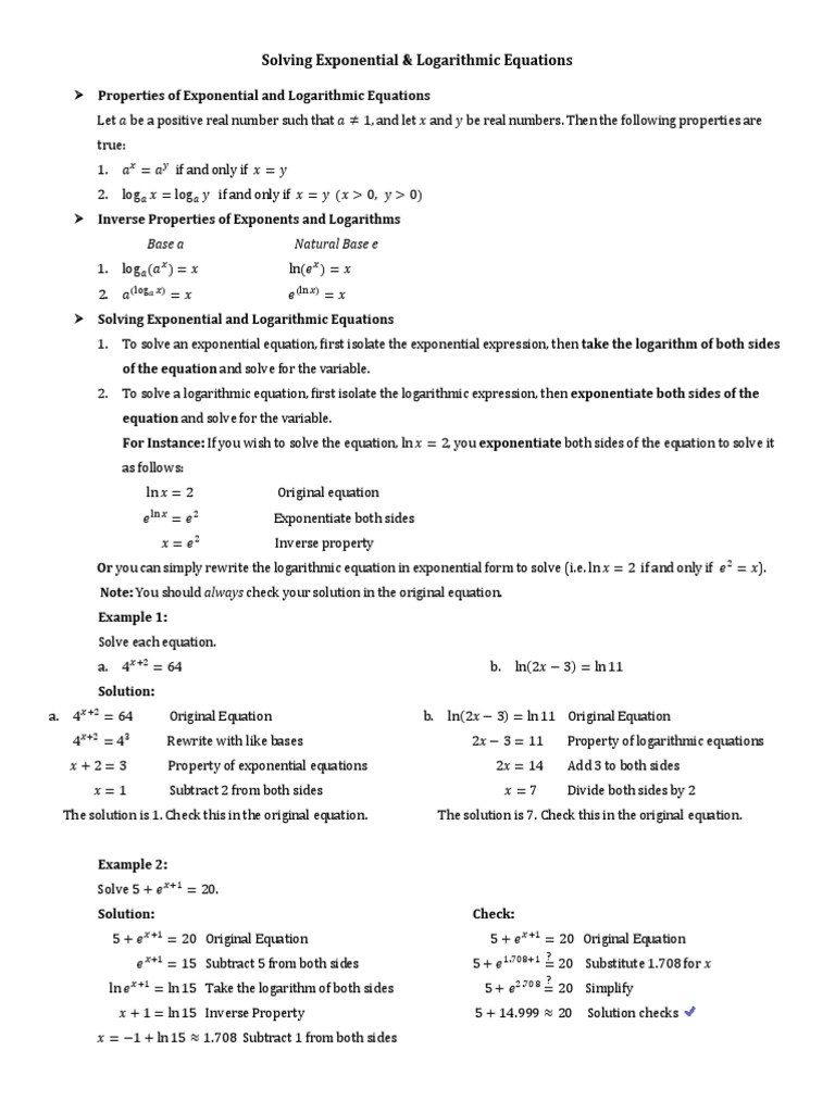 Solving Exponential and Logarithmic Equations PDF | PDF | Logarithm ...