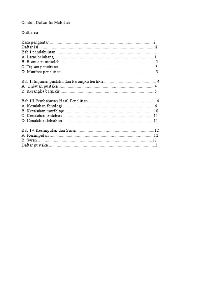 Contoh Daftar Isi Makalah | PDF