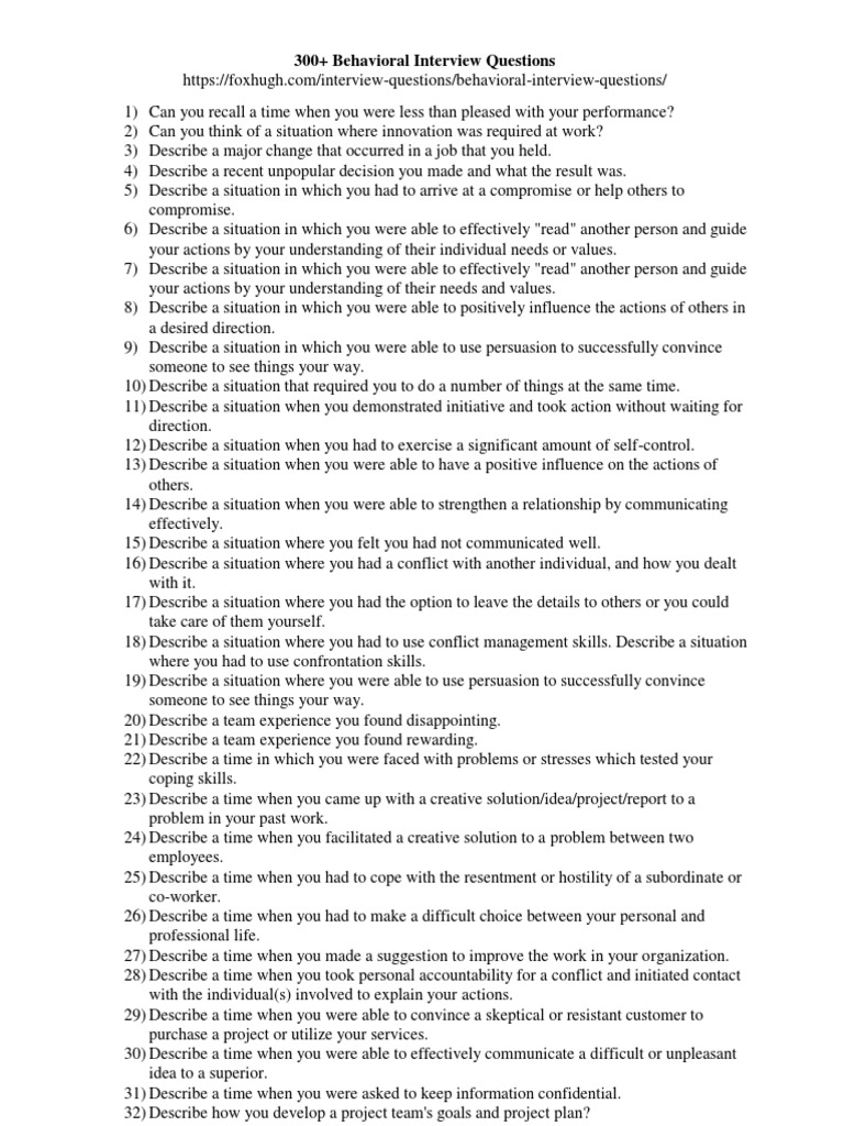 300+ Behavioral Interview Questions | PDF | Persuasion | Leadership