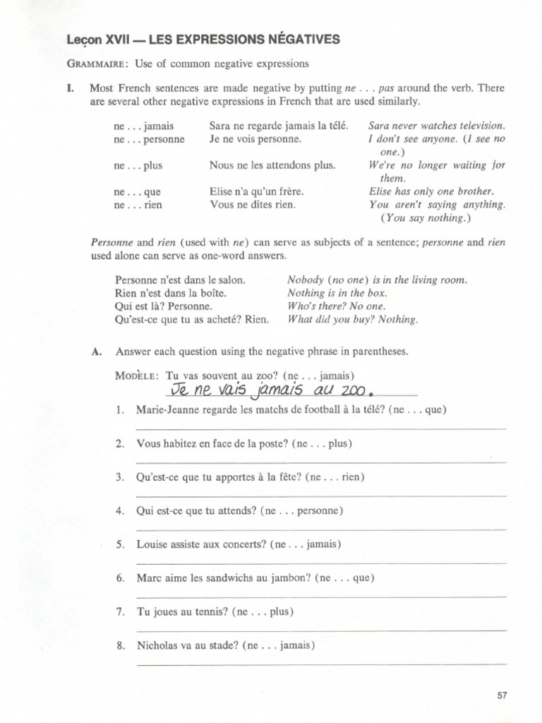 Lecon 17 - Les Expressions Negatives | PDF