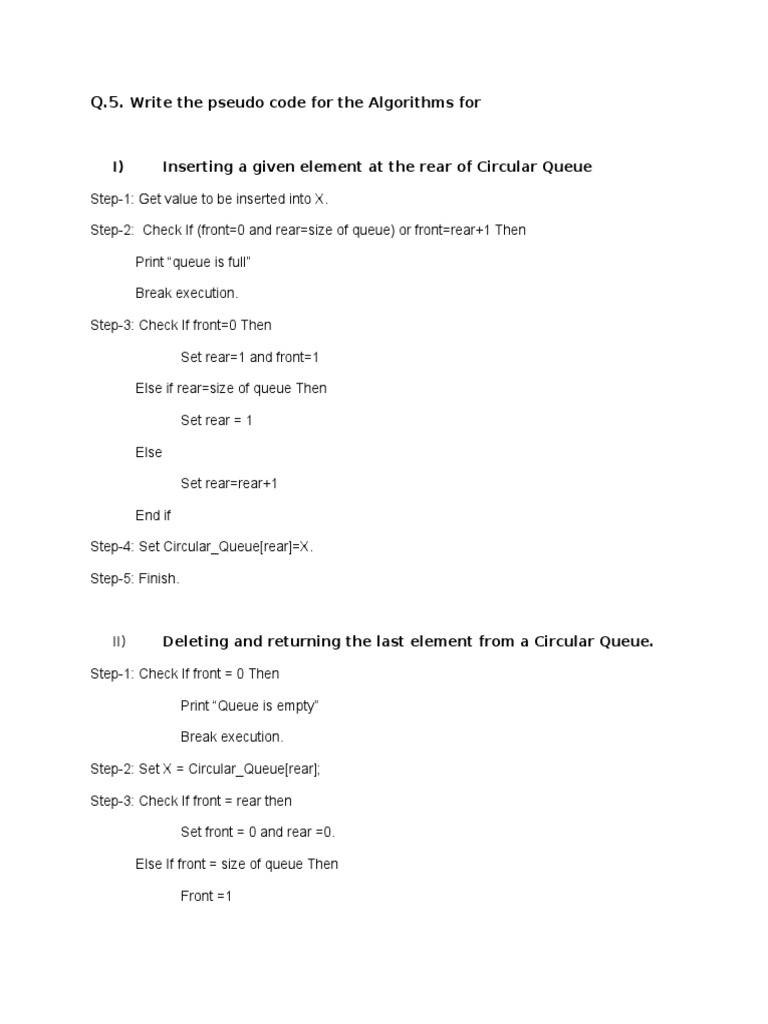 Write The Pseudo Code For The Algorithms For | PDF