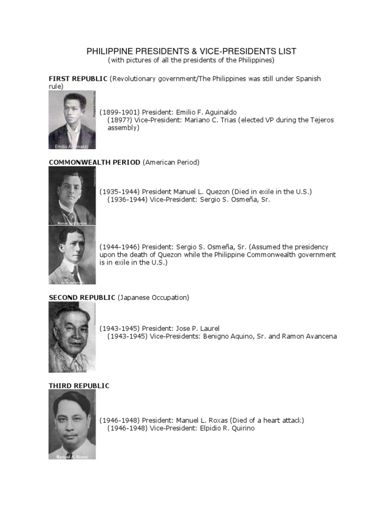 Philippine Presidents and Vice Presidents | PDF